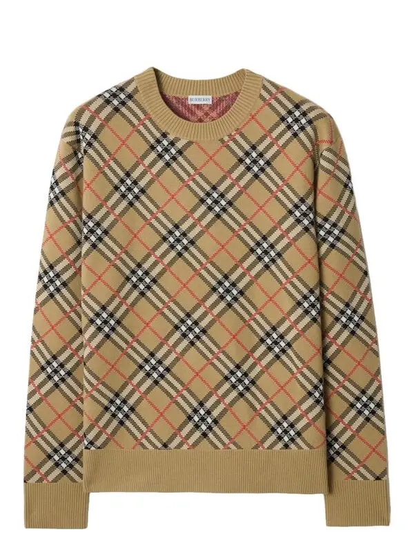 Burberry Check Cotton Wool Sweater - Sand Beige