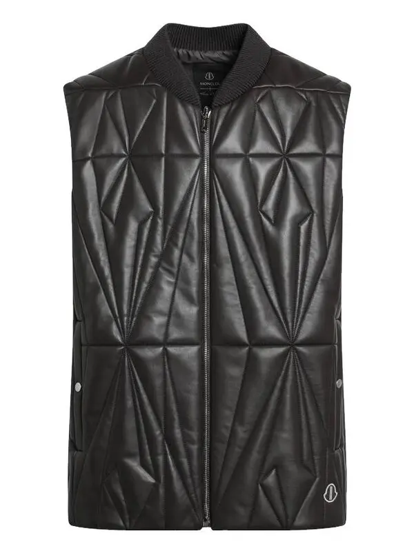 MONCLER + RICK OWENS Faux Leather Zip-up Vest - Brown