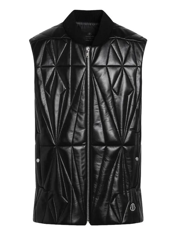 MONCLER + RICK OWENS Faux Leather Zip-up Vest - Black