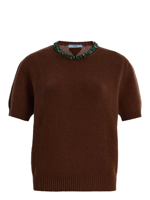 Prada Embellished Wool-cashmere Sweater - Brown