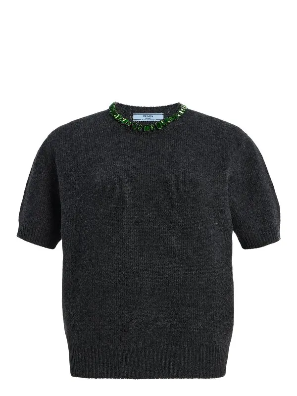 Prada Embellished Wool-cashmere Sweater - Grey