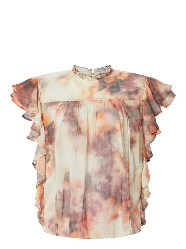MARANT ETOILE Dalyane Frilly Cloud Print Top - Beige