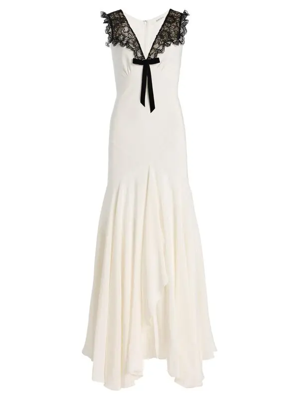RODARTE Lace Trimmed Silk Crepe Maxi Dress - White