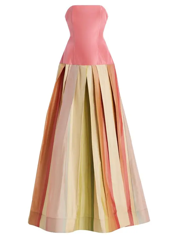 Rosie Assoulin Strapless Silk Gown - Stripe