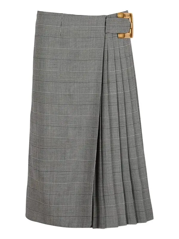 Balmain Virgin Wool-blend Checked Midi Skirt - Black