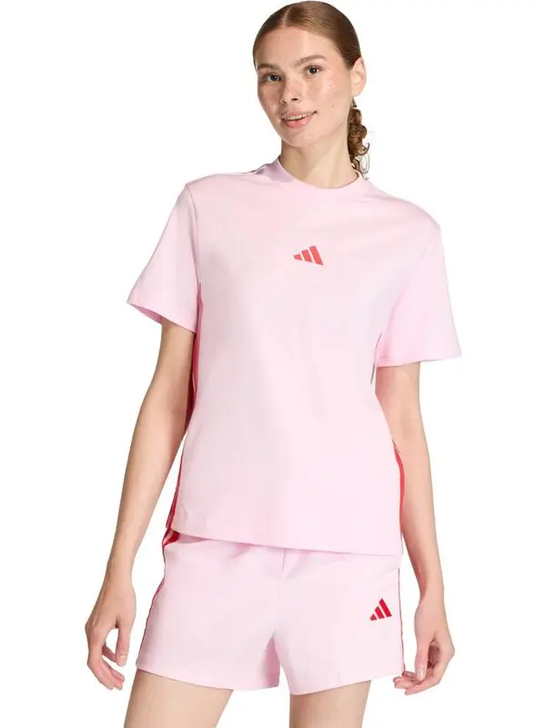 Adidas Essentials 3-stripes Cotton Tee - Clear Pink / Pure Ruby