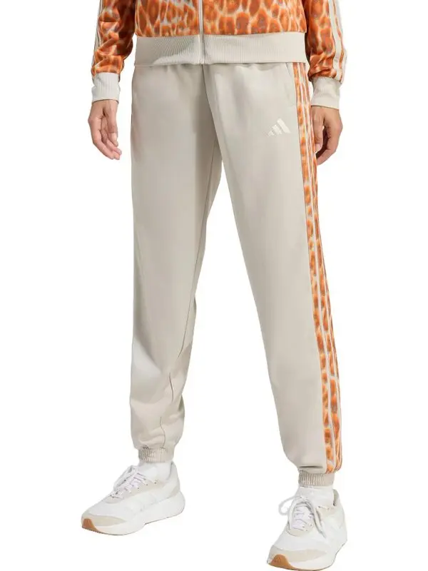 Adidas Tricot 3-stripes Trackpants With Leopard Print - Beige / Multicolor