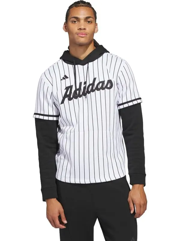Adidas Dugout Pinstripe Hooded Jersey - White / Black