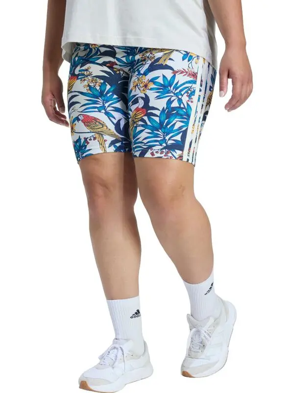 Adidas Printed Bike Shorts - Talc / Dark Marine / Cream White