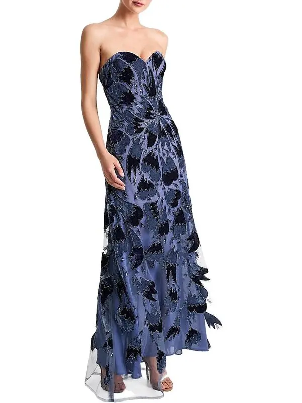 HELSI Sasha Floral Strapless Gown - Denim Blue