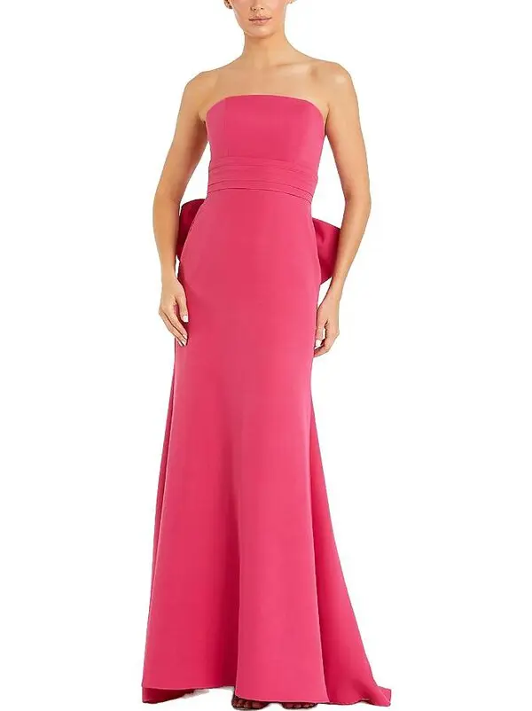 Mac Duggal Crepe Strapless Gown With Bow - Hot Pink