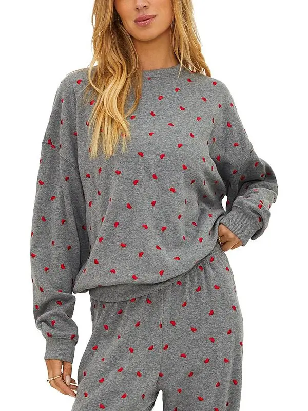 Beach Riot Devyn Oversized Sweatshirt - Red Love Hearts