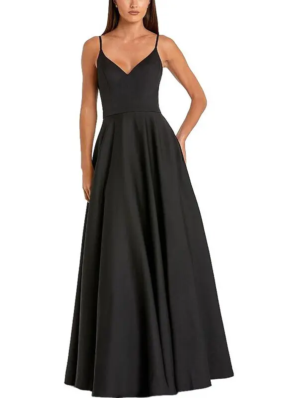Mac Duggal Petite V-neck A-line Ball Gown - Black