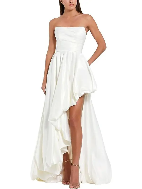 Mac Duggal Petite Strapless High-low Satin Gown - White