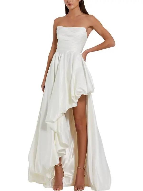 Mac Duggal Petite Strapless High-low Satin Gown - White