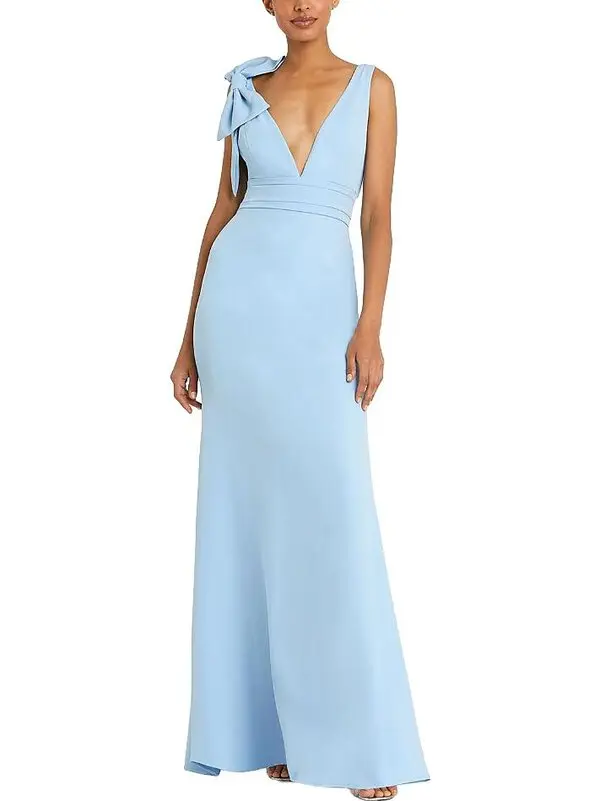 Mac Duggal Petite Sleeveless V-neck Bow Detail Mermaid Gown - Powder Blue