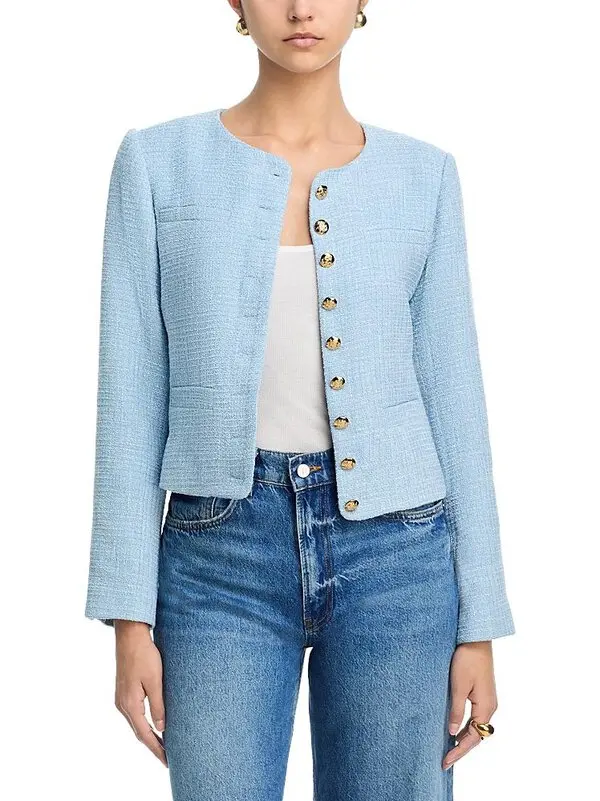 Aqua Multi Button Tweed Jacket - Sky Blue