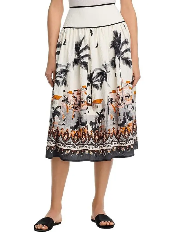 Aqua Sea Toile Midi Skirt - Ivory Multi