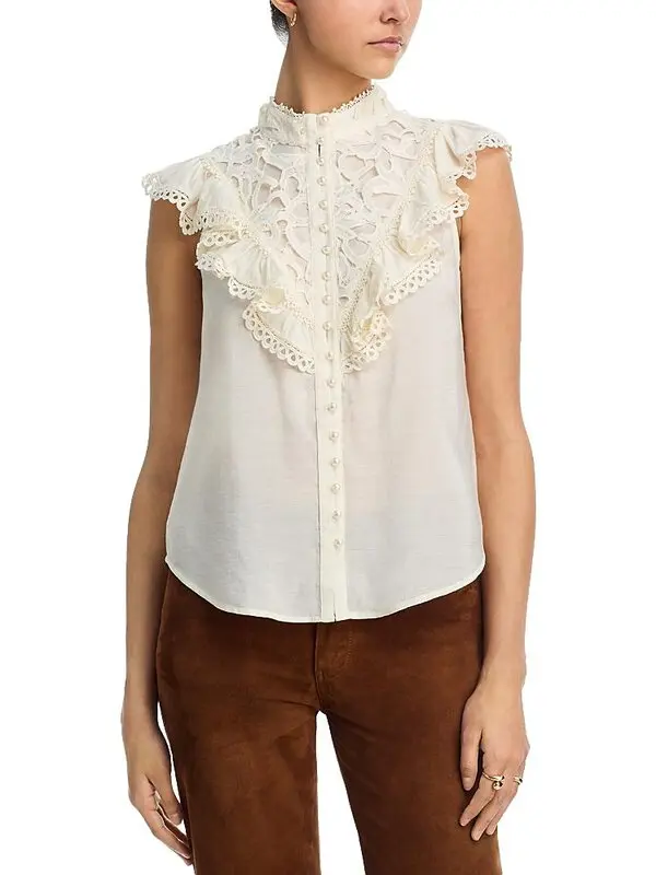 Aqua Lace Flutter Sleeve Top - Ivory