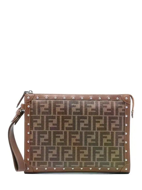 Fendi Studded Zucca Coated Canvas Clutch Bag - Brown