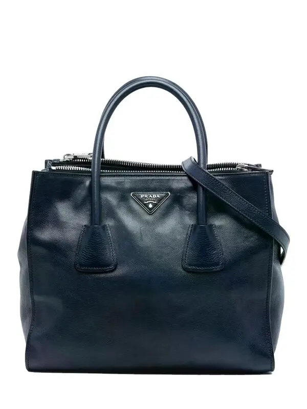 Prada Glace Calf Twin Pocket Double Handle Satchel - Blue