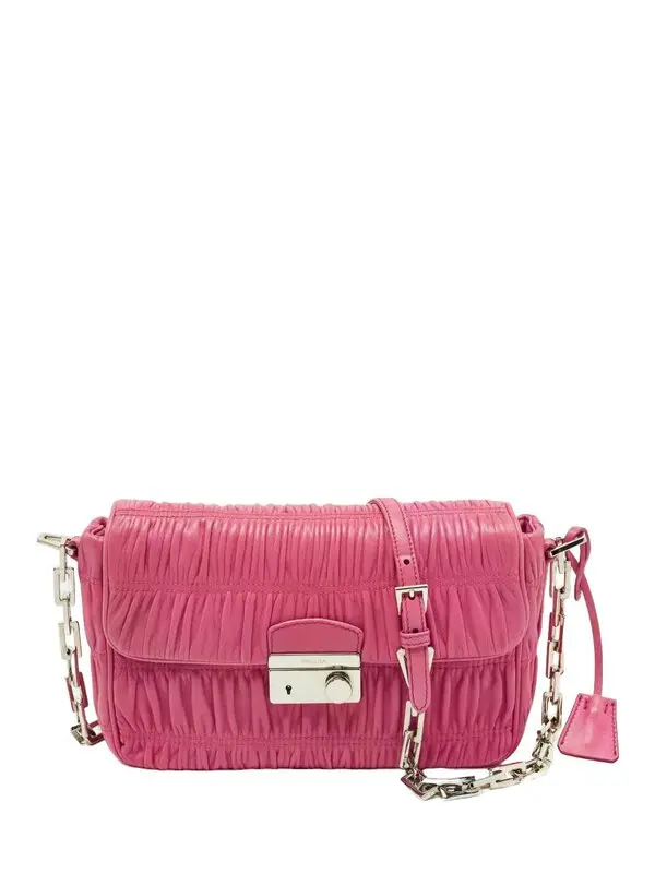 Prada Ruched Leather Shoulder Bag - Pink