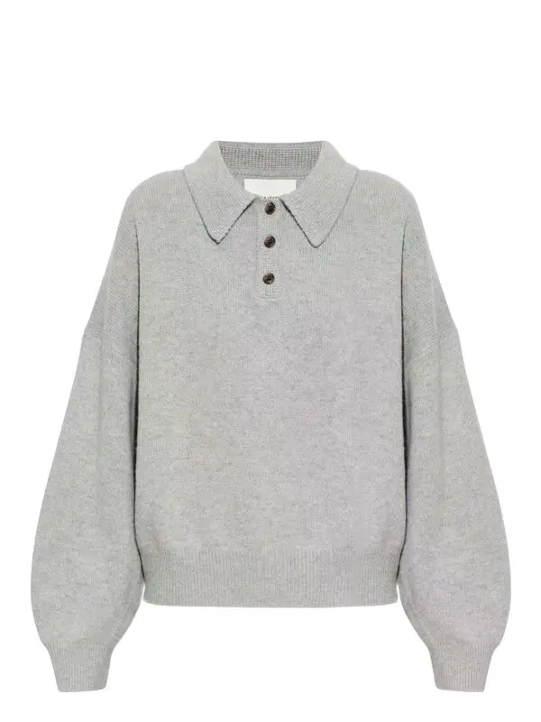 LISA YANG Etta Button Collared Knitted Top - Grey