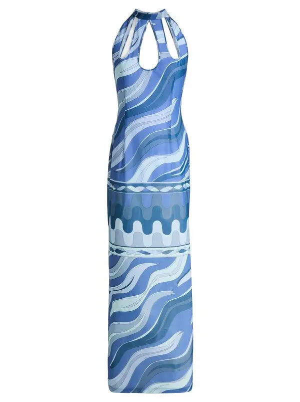 Emilio Pucci Cutout Printed Stretch-mesh Maxi Dress - Blue