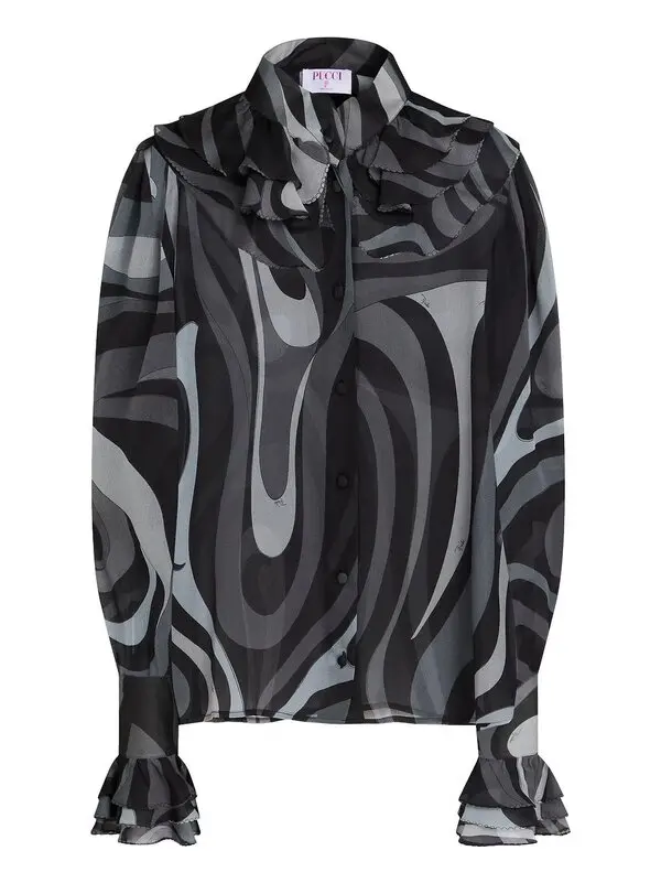 Emilio Pucci Printed Silk-georgette Ruffled Blouse - Dark Gray