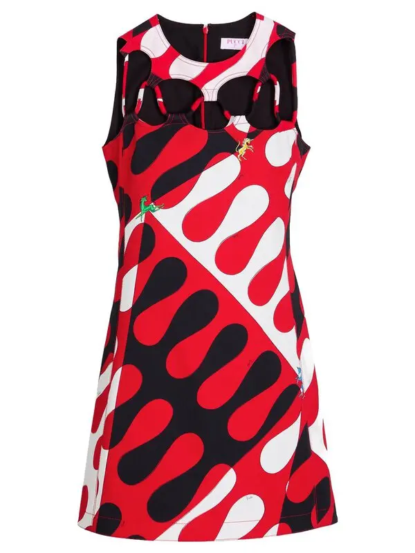 Emilio Pucci Cutout Printed Cotton-twill Mini Dress - Red