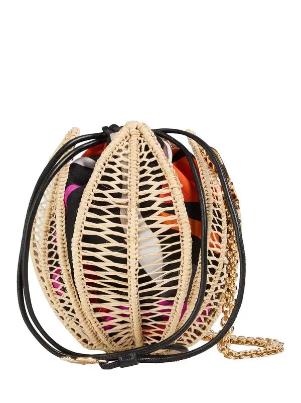 Emilio Pucci Printed Twill And Straw Bucket Bag - Beige