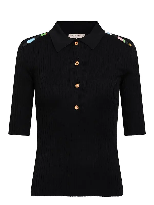 Emilio Pucci Ribbed Cotton Polo Shirt - Black