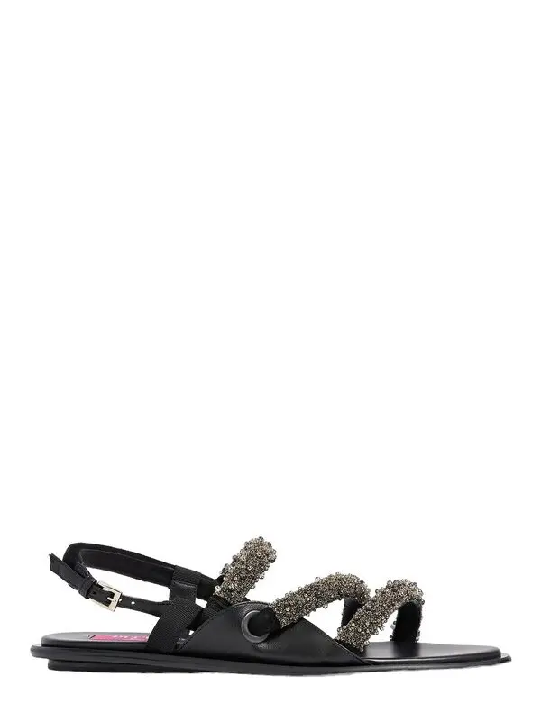 Emilio Pucci Bead-embellished Leather Slingback Sandals - Black