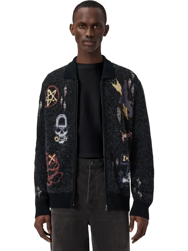 ALLSAINTS Meller Zip-up Jacquard Cardigan - Black