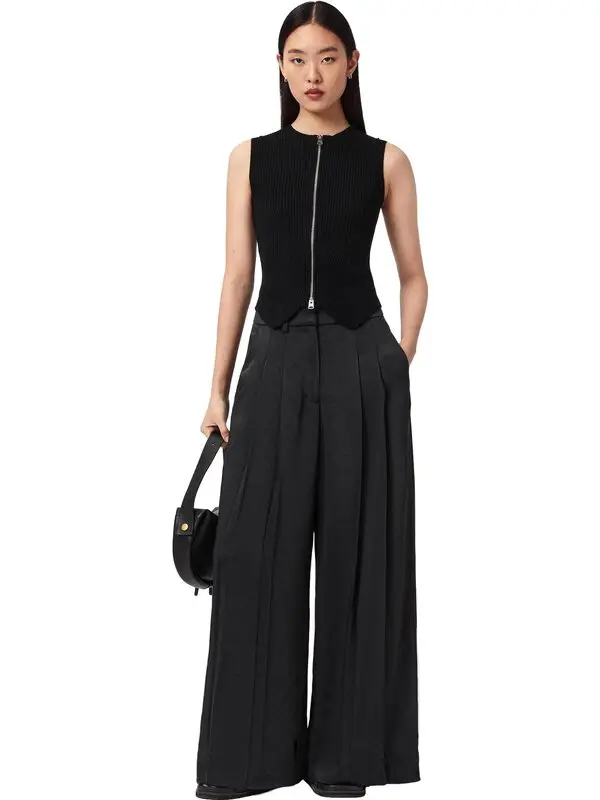 ALLSAINTS Poppy Satin Straight Leg Trousers - Black