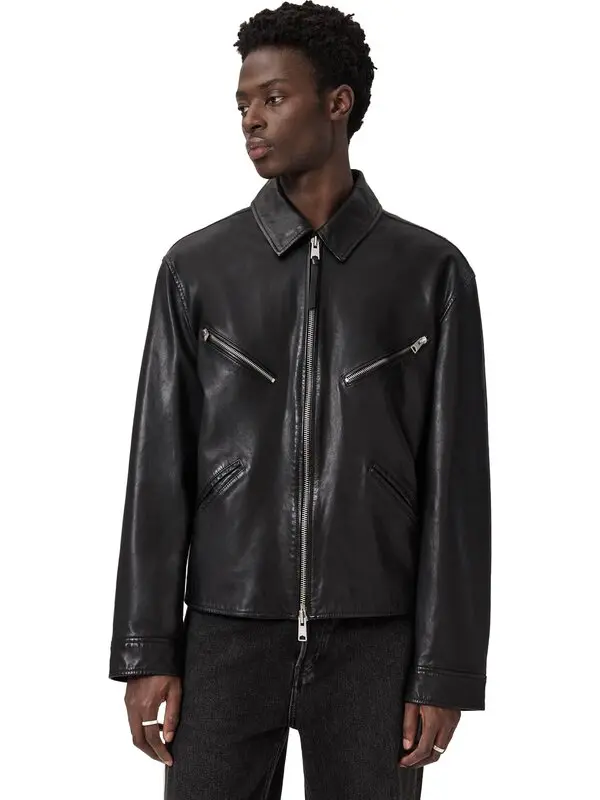 ALLSAINTS Caon Oversized Leather Jacket - Black