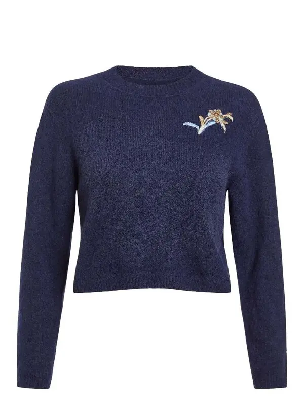 MARKARIAN Romy Floral Patch Cashmere Sweater - Navy