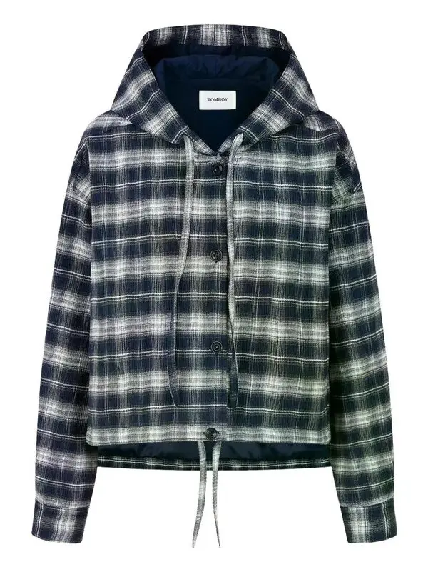 STUDIO TOMBOY Check-pattern Hooded Jacket - Blue