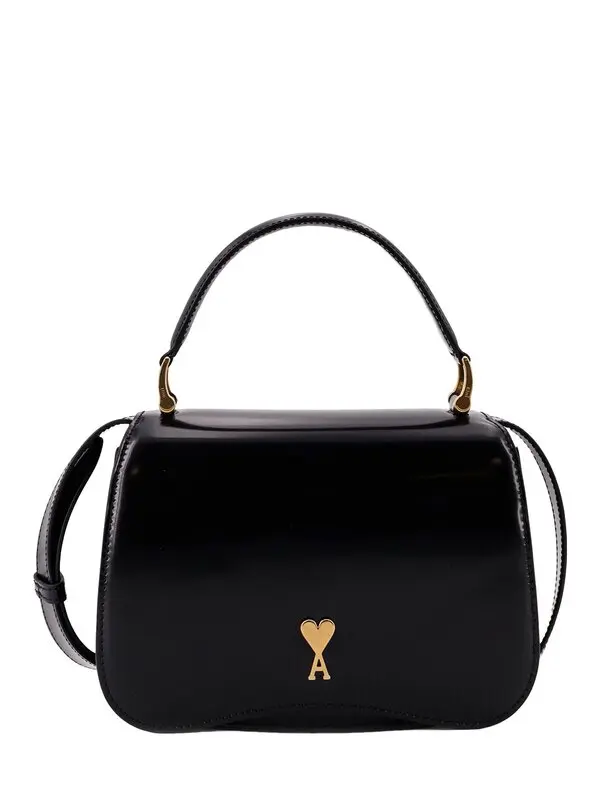 Ami Leather Crossbody Bag With Monogram - Black