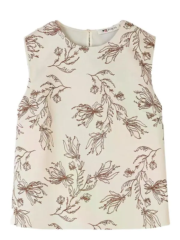 Ports 1961 Floral-embroidered Top - Neutrals