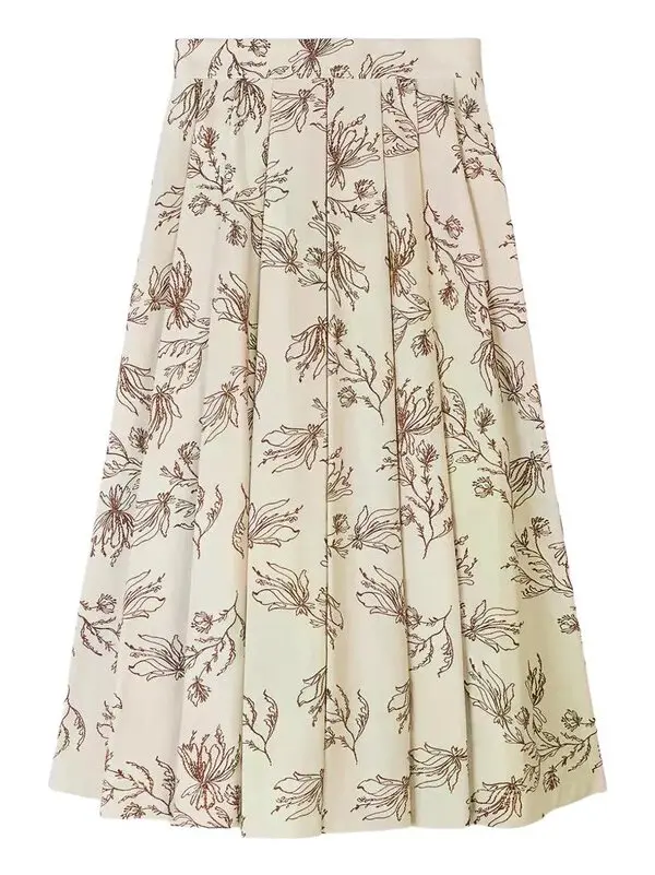 Ports 1961 Floral Print Pleated Midi Skirt - Neutrals