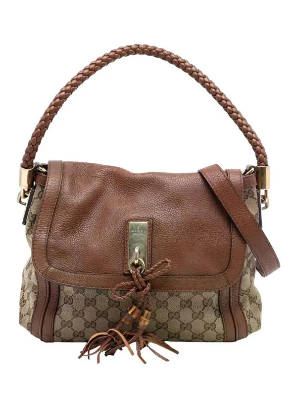 Gucci Gg Canvas Bella Flap Satchel - Brown