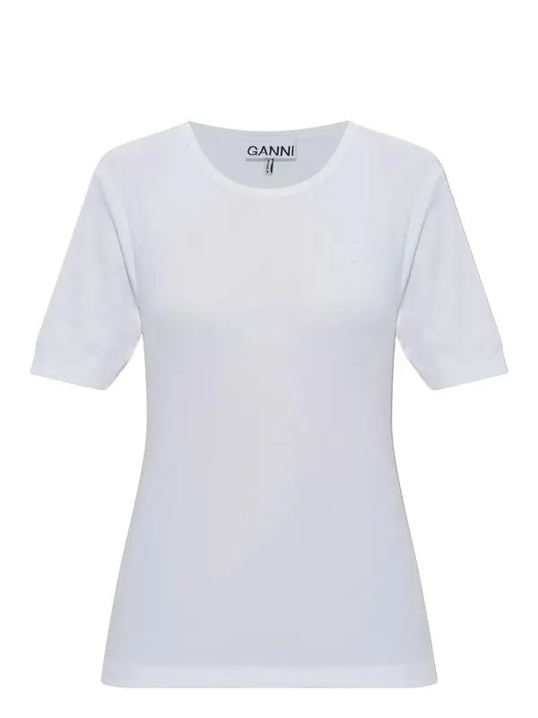 GANNI Ribbed T-shirt With Logo - White