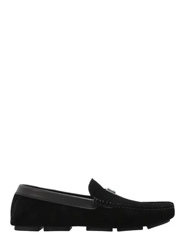 Dolce & Gabbana Leather Loafers With Logo - Black