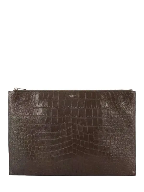Saint Laurent Crocodile-effect Pouch - Brown