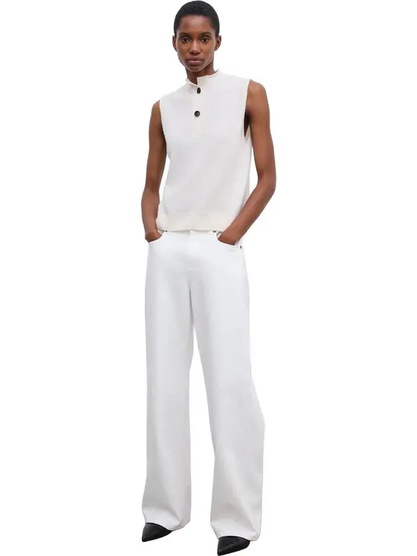 HOUSE OF DAGMAR Sleeveless Knit Top With Button Detail - White