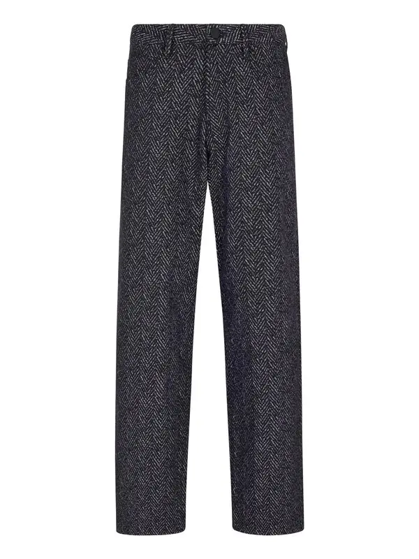 Giorgio Armani Denim Five-pocket Trousers In Chevron Jacquard - Blue