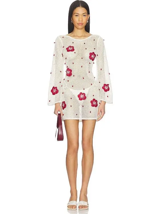 LESLIE AMON Treasure Hibiscus Mini Dress - Red & White