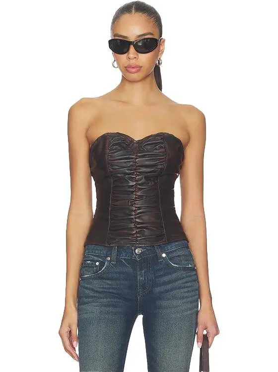 ONETEASPOON Leather Strapless Bustier Top - Dark Chocolate
