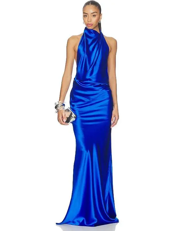 THE SEI Halter Drape Bias Gown - Sapphire